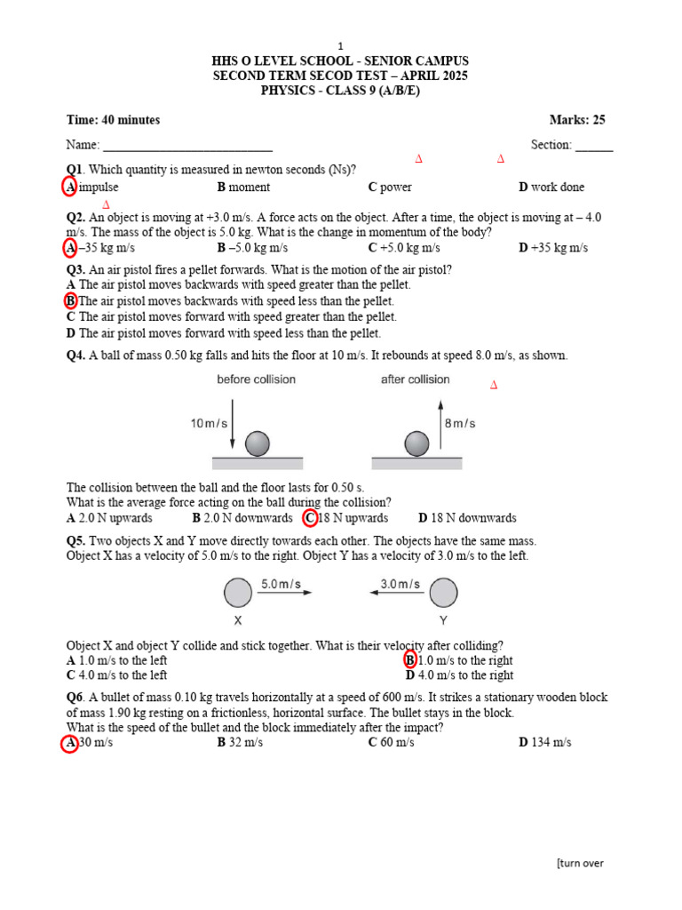 OLS Senior Physics Second Term | PDF | Force | Momentum