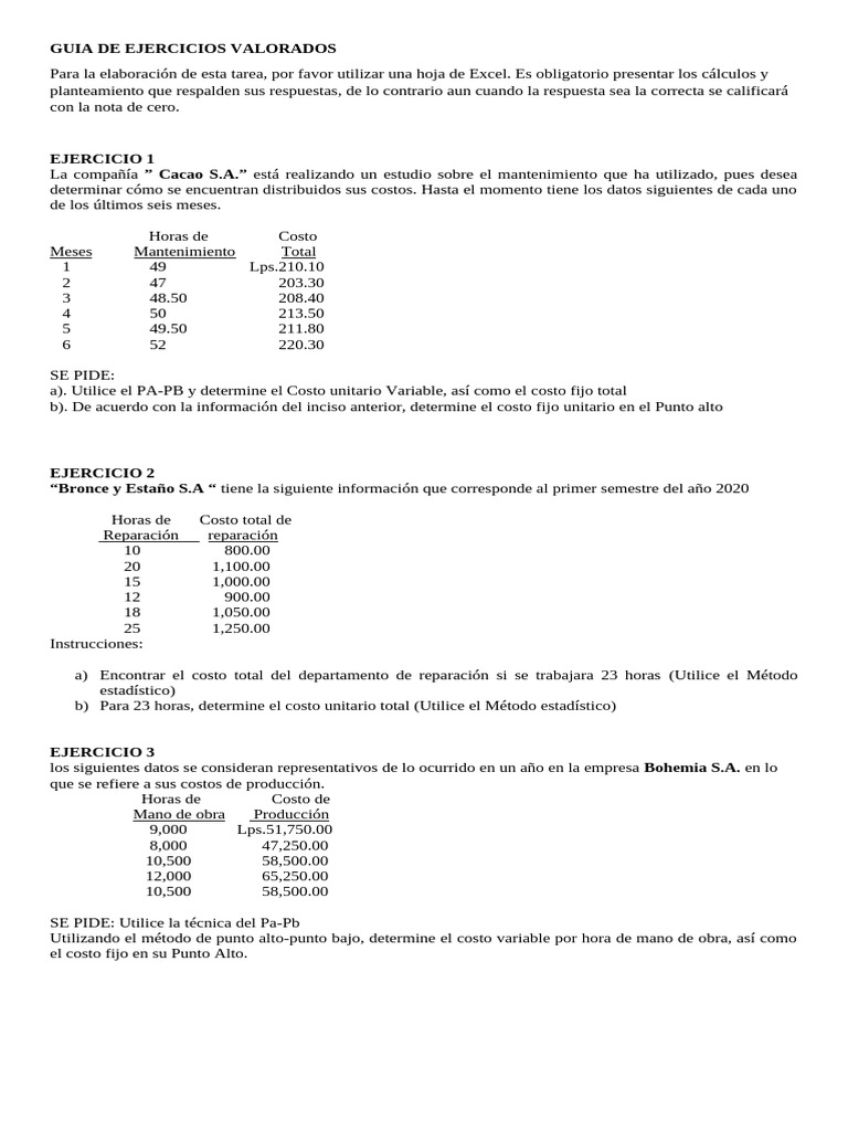 Ejercicios Valorados-Clasif - Costos | PDF