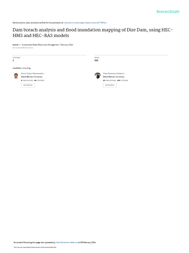 Dam Breach Analysis Nad Flood Inundation Mapping of Dire Dam, Using HEC ...