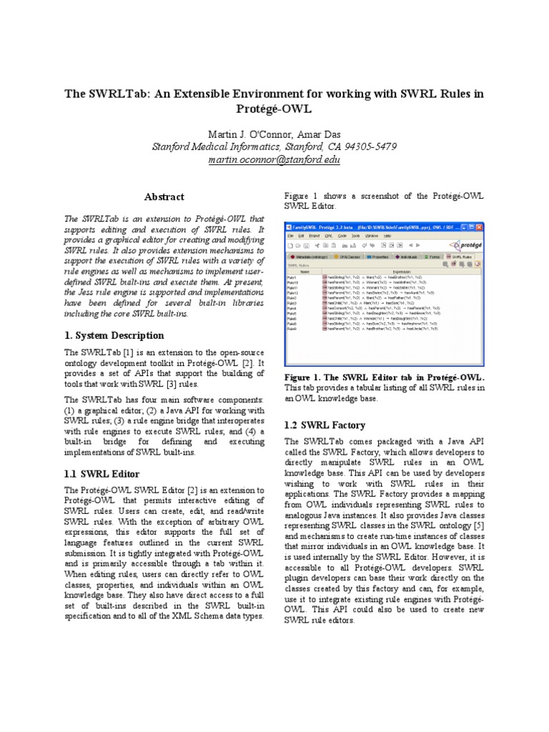 The SWRLTab - An Extensible Environment For Working With SWRL Rules in Protege OWL | PDF ...