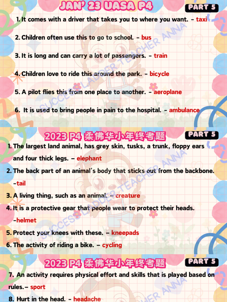 Vocabulary Quiz for Primary Students | PDF