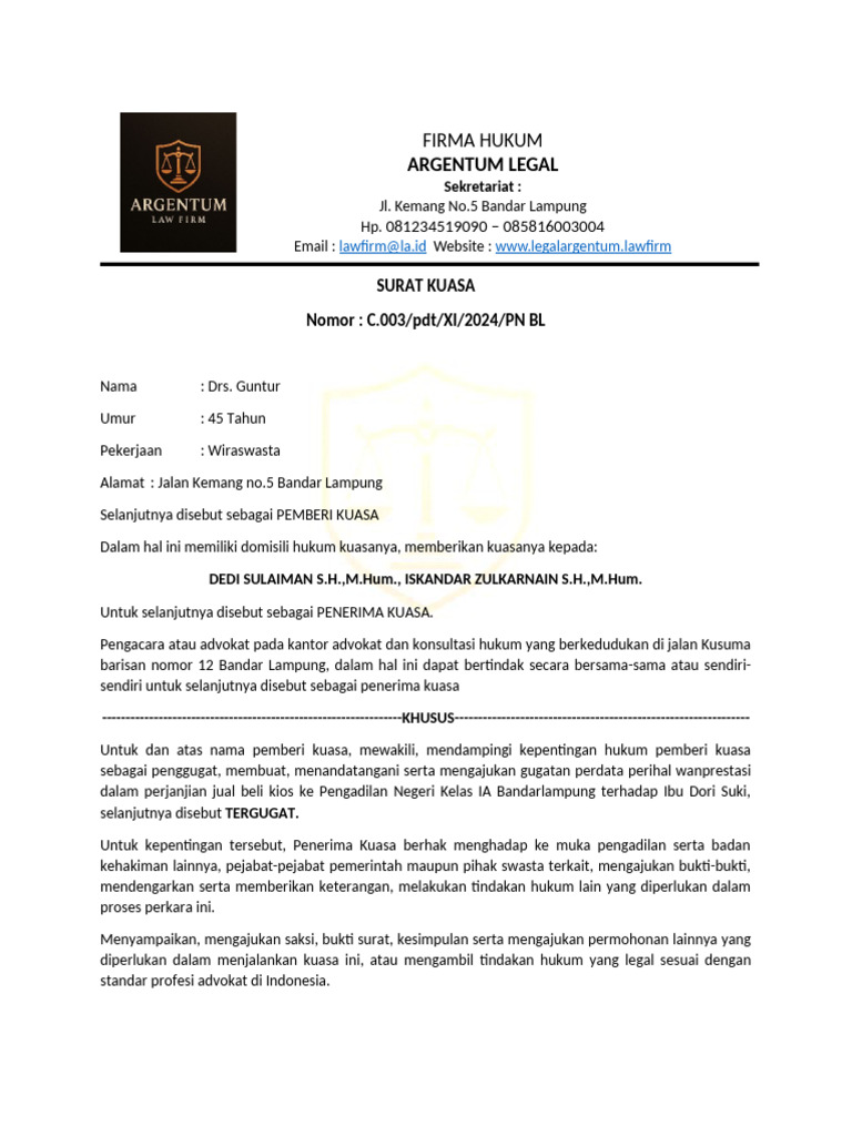 Fix Surat Kuasa Perdata | PDF