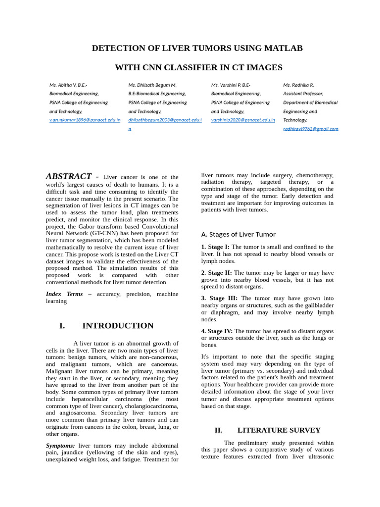 DETECTION OF LIVER TUMORS USING CNN CLASSIFIER IN CT IMAGES USING ...
