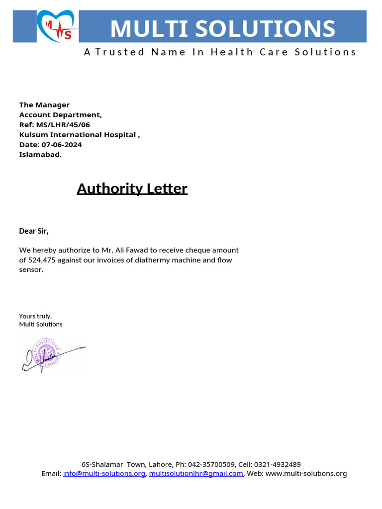 Authority Letter Cheque | PDF