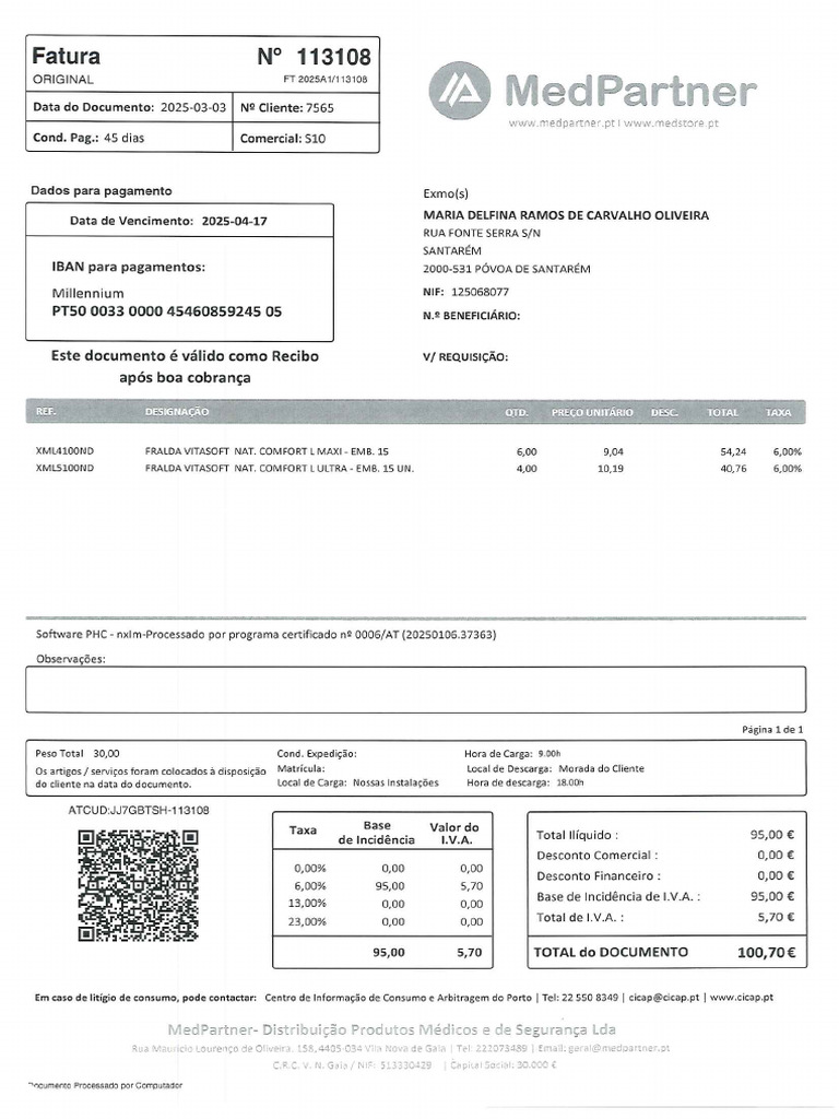 Fatura Fraldas - D. Delfina | PDF