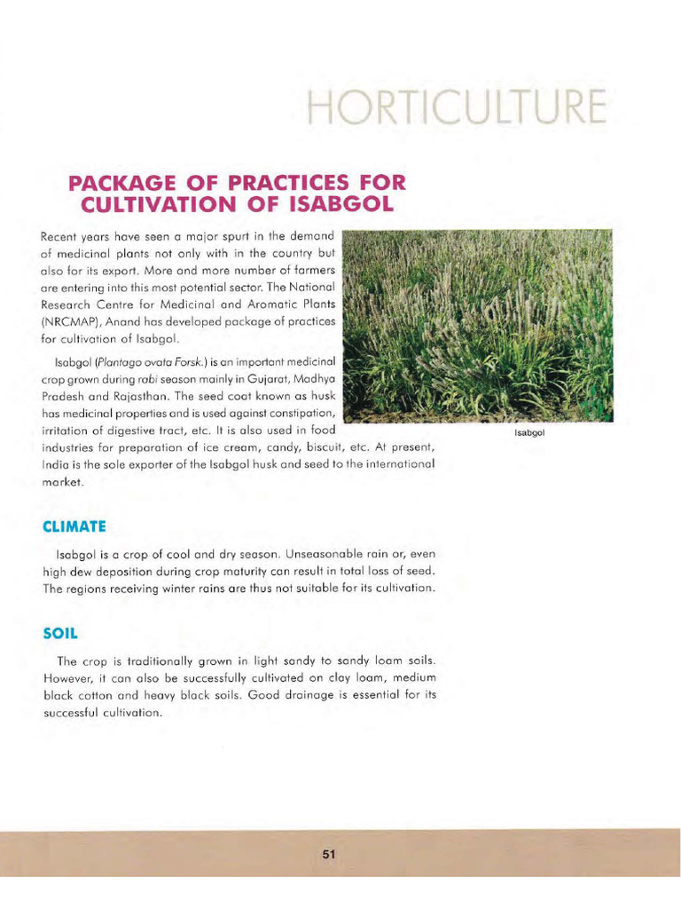 20-Horticulture-Package of Practices For Cultivation of Isabgol | PDF