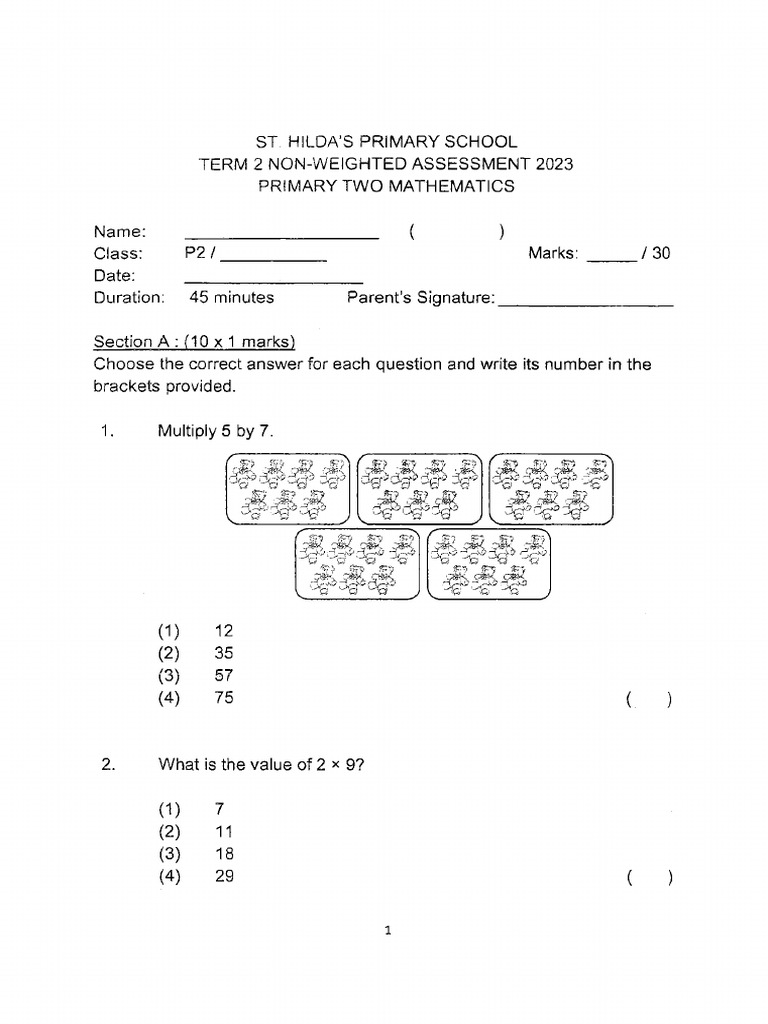 2023-P2-Maths-Term 2 Assessment-St Hilda | PDF