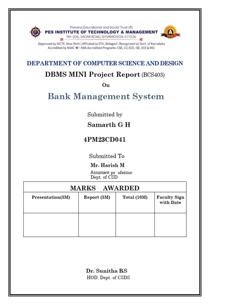 DBMS - Project - Report Front Sheet | PDF