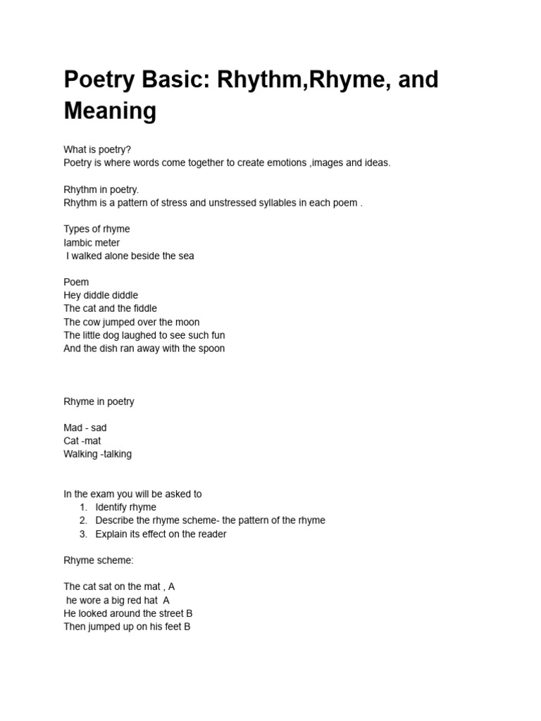 Poetry Basic_ Rhythm,Rhyme, and Meaning (1) | PDF