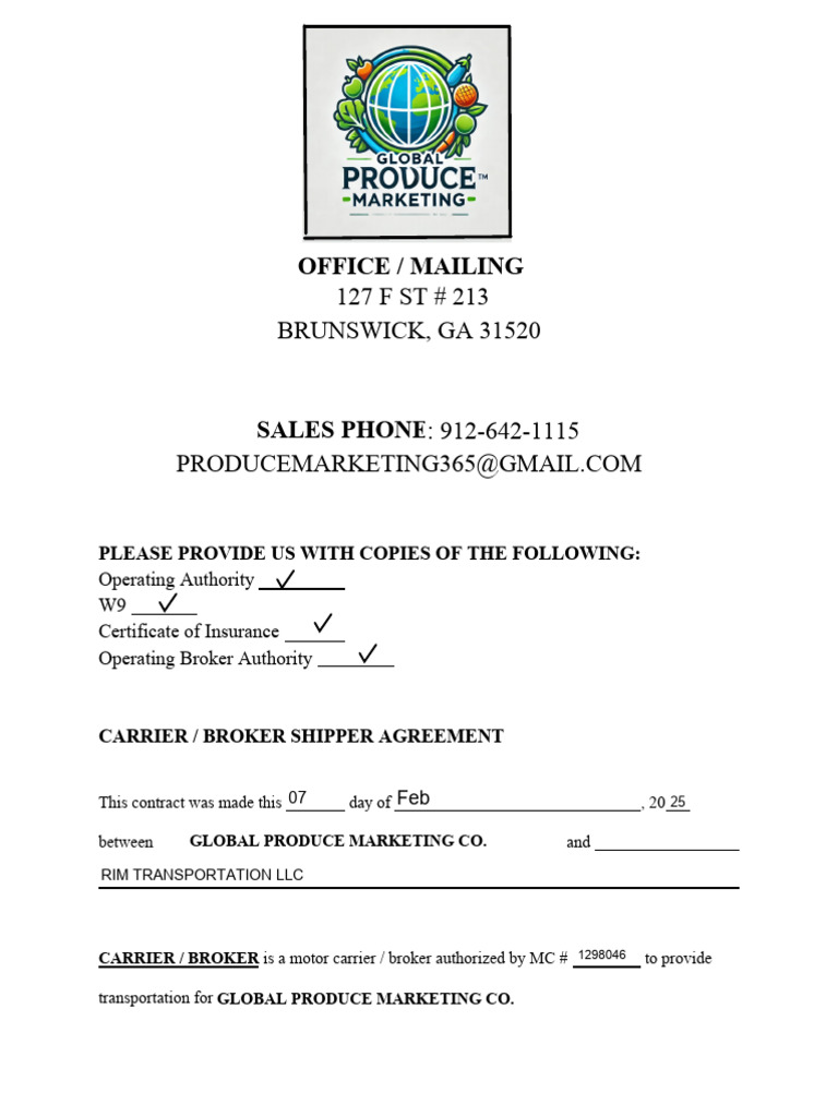 GPM CARRIER SET UP PACKET - Filled | PDF | Cargo | Insurance