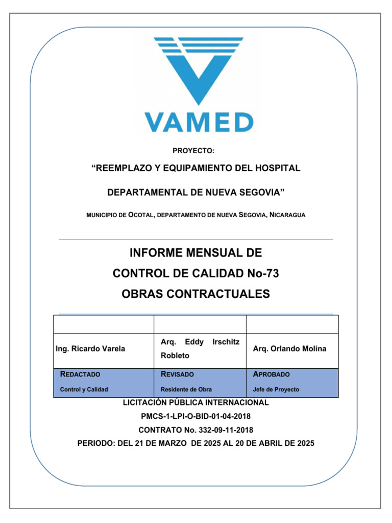 Informe Control de Calidad - Docx 73 VS1 6 | PDF | Hormigón | Acero