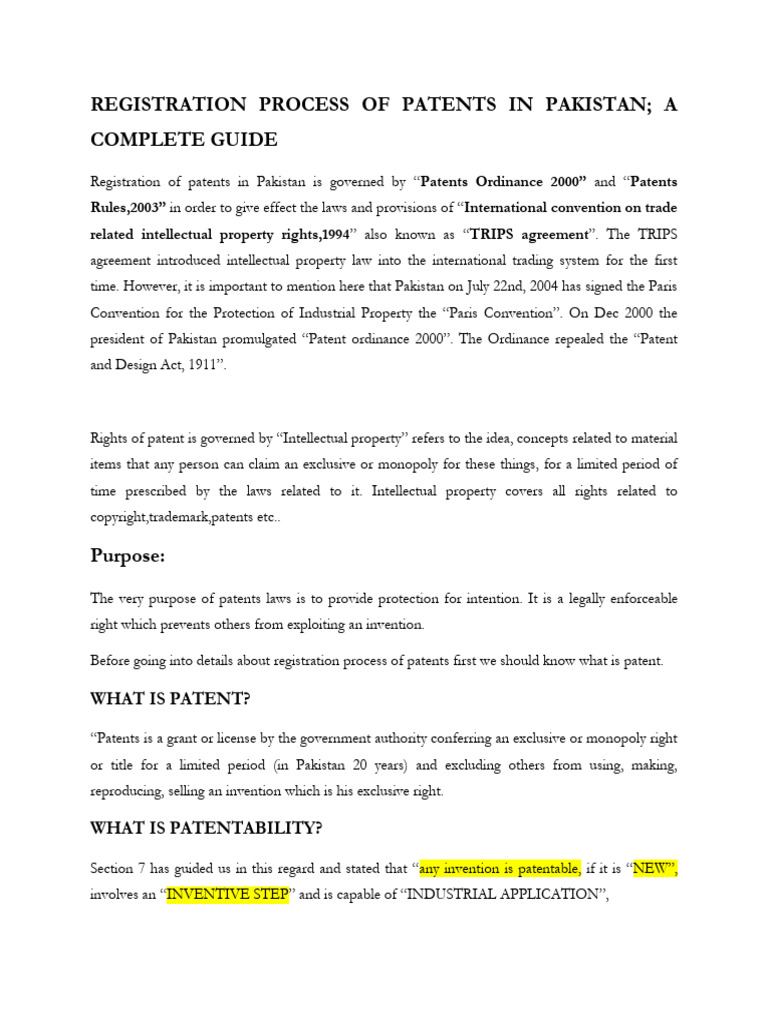 Patent Registration Process in Pakistan | PDF | Patent Application | Patent