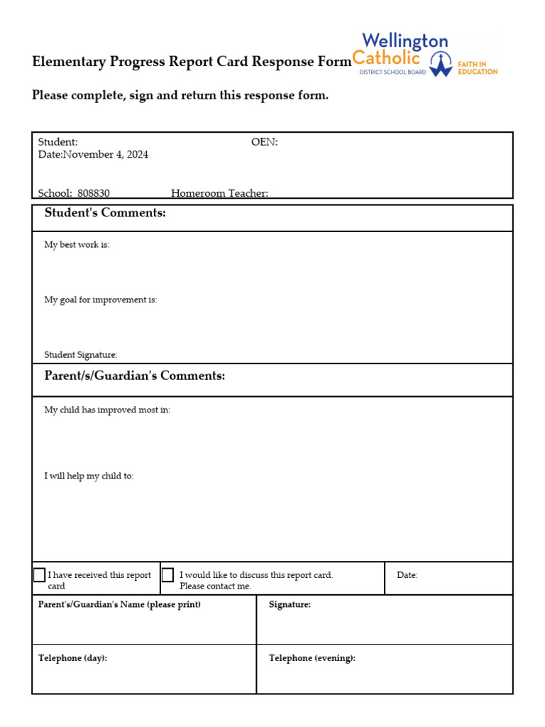 Elementary Report Card Resp | PDF