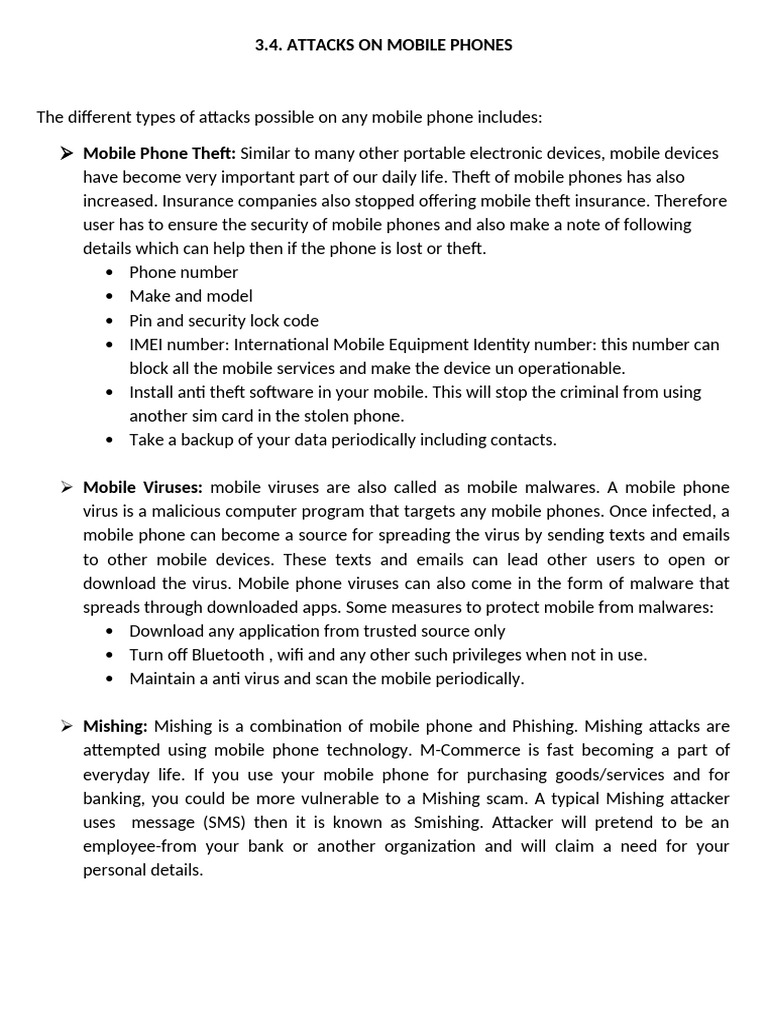 3.4 Attacks On Mobile Phones | PDF