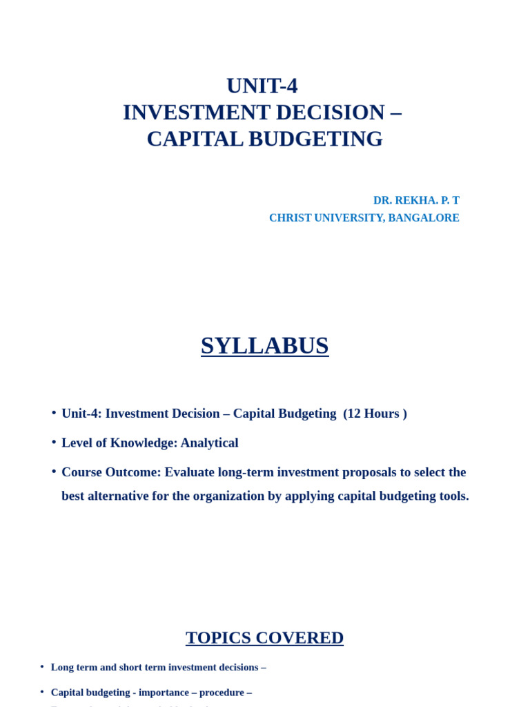 Unit 4 Investment Decision Capital Budgeting 4 BCOM C CHRIST-7 | PDF | Internal Rate Of Return ...