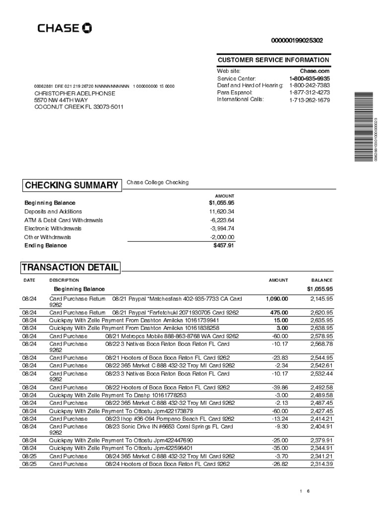 Chase Bank StatementChris | PDF | Overdraft | Banks