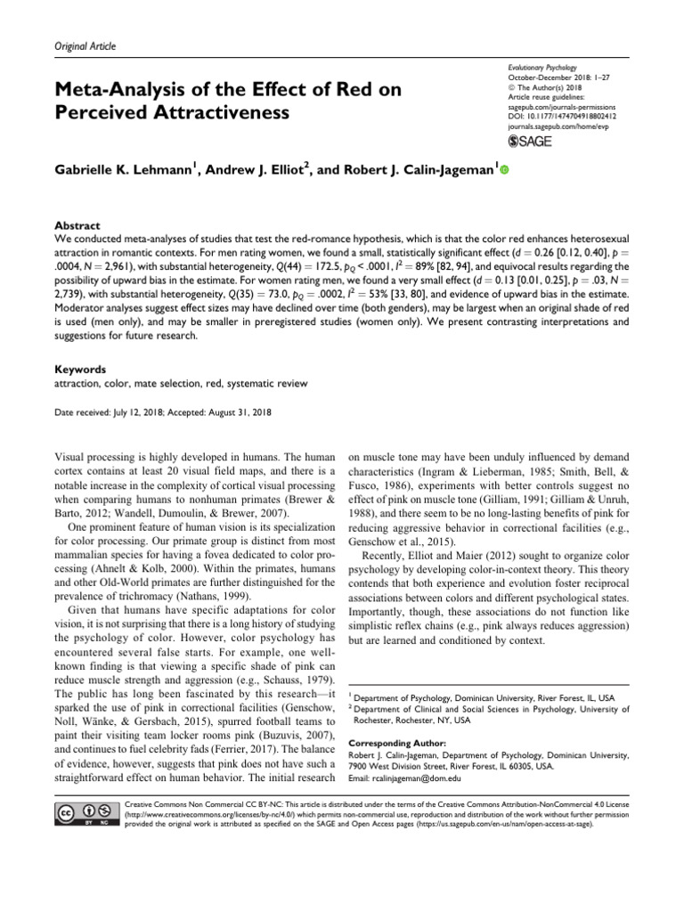 Meta-Analysis of The Effect of Red On Perceived Attractiveness | PDF ...