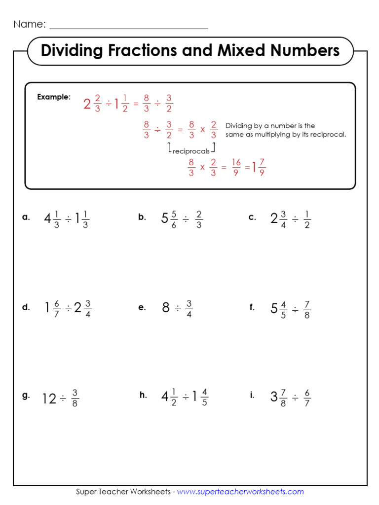 Unit 3 Dividing Fractions and Mixed Numbers Practice | PDF | Arithmetic