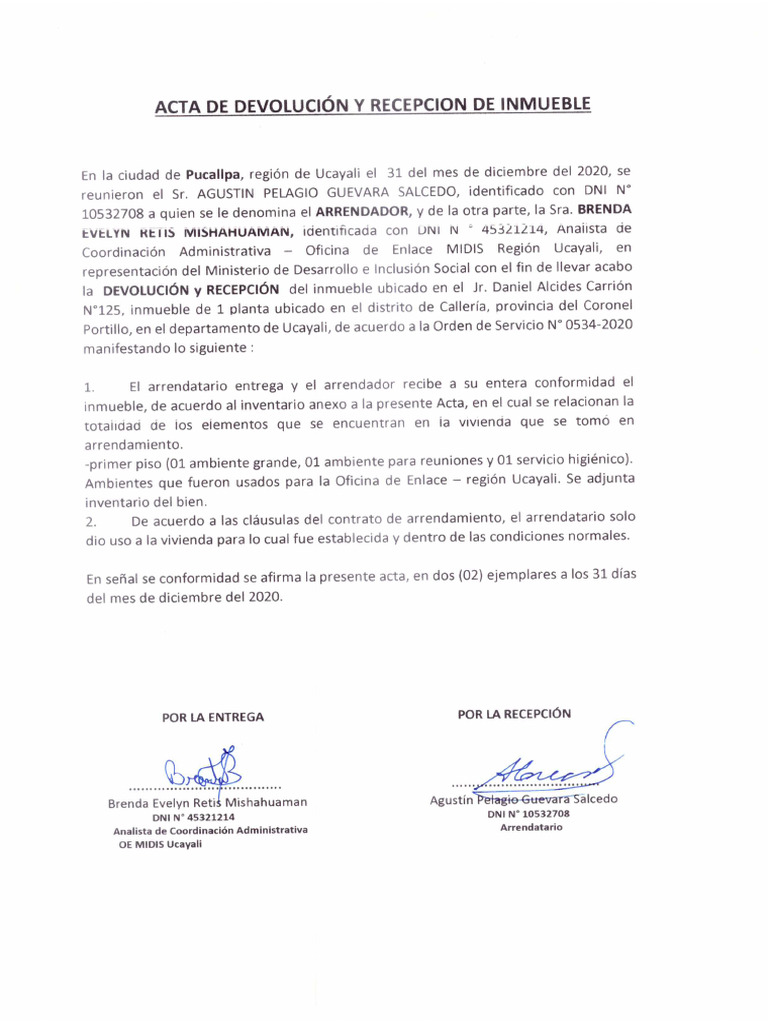 ACTA DE DEVOLUCION 31.12.2020 | PDF