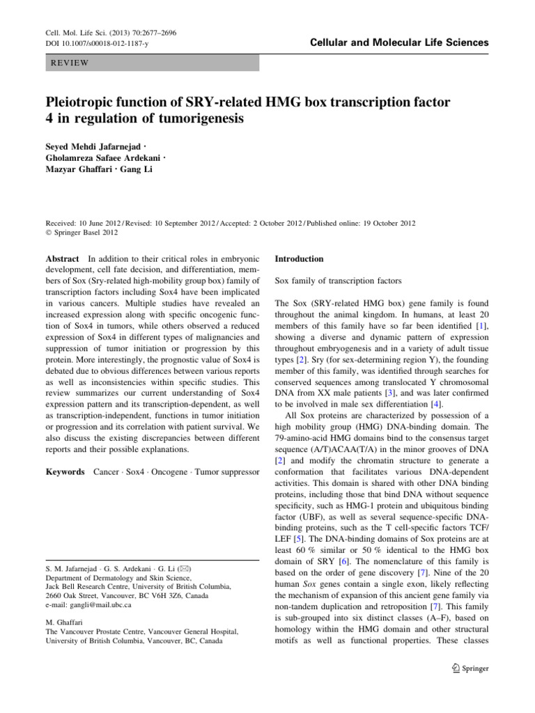 Pleiotropic Function of SRY-related HMG Box Transcription Factor 4 in Regulation of ...