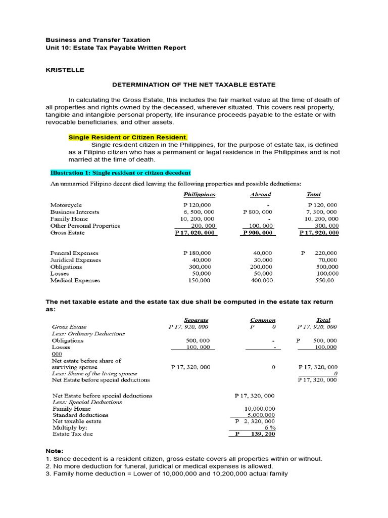 Estate Tax Calculation Guide Philippines | PDF | Estate Tax In The ...