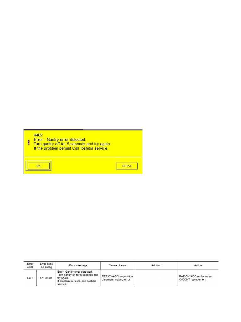 Aquilion Genesis - 4402 Error - Gantry Error Detected-2 | PDF | Computing
