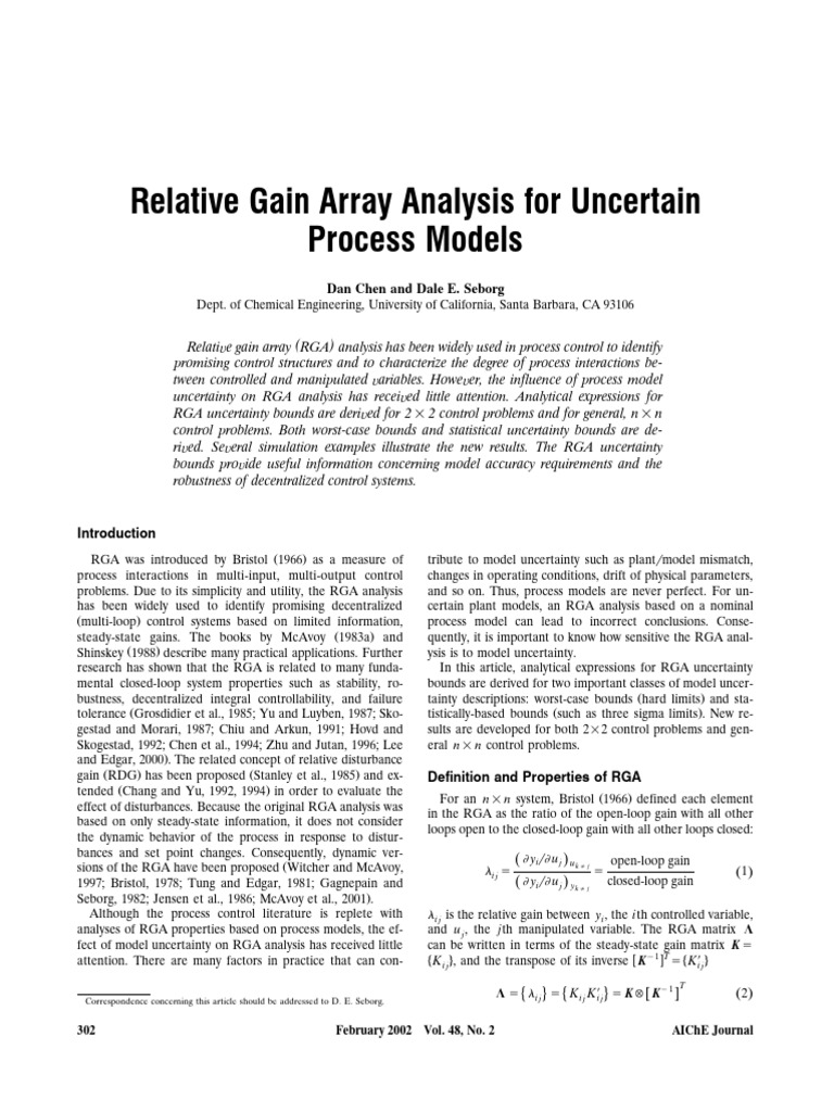 Relative Gain Array Analysis For Uncertain Process Models | PDF | Matrix (Mathematics) | Steady ...
