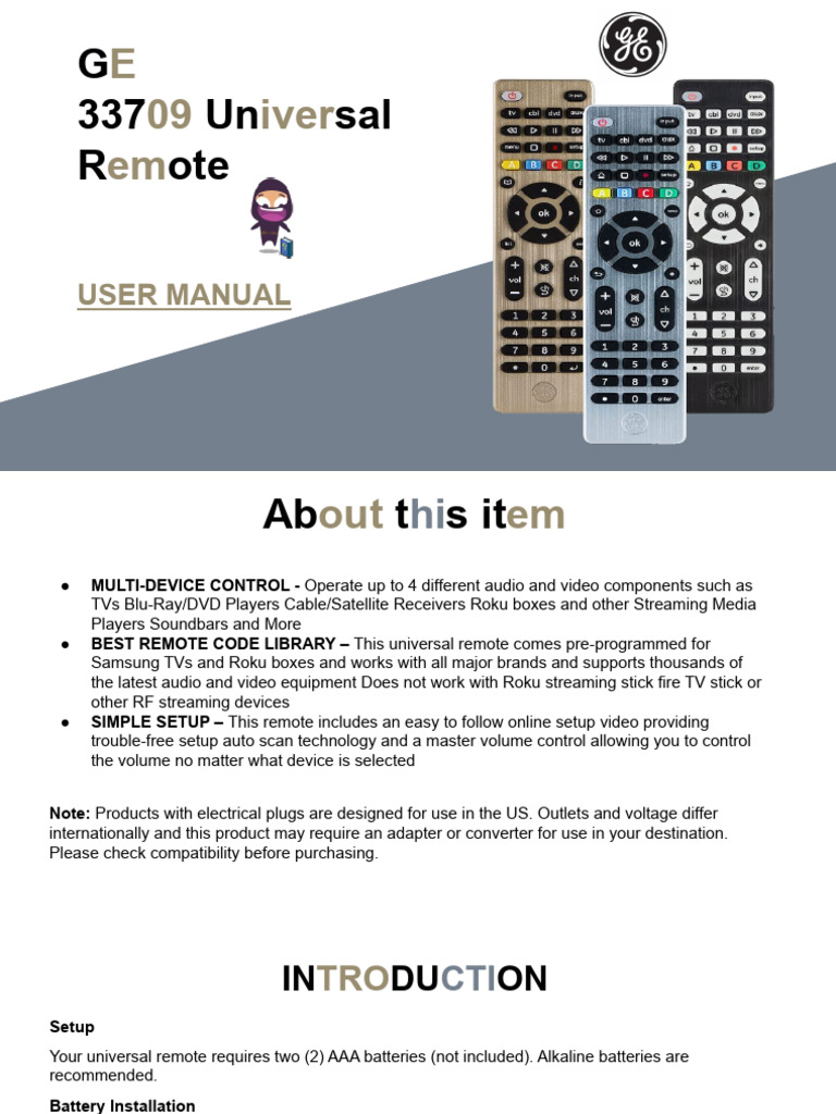 GE 33709 Universal Remote Instruction Manual PDF | PDF | Menu ...