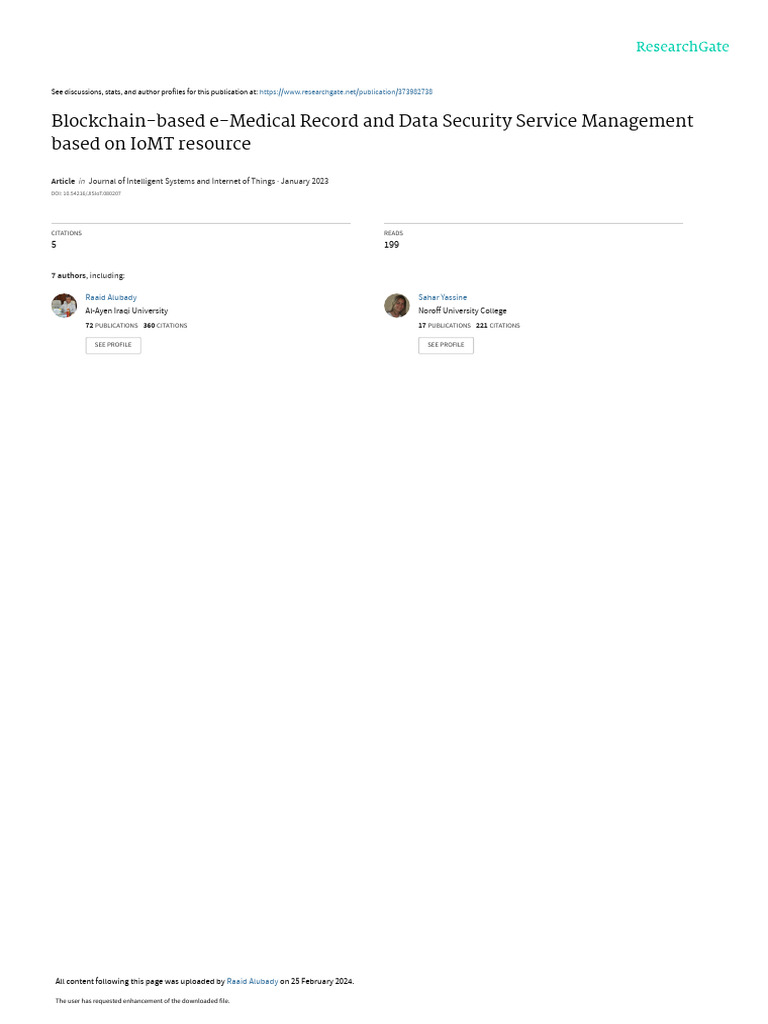 Blockchain-Based E-Medical Record and Data Security Service Management Based On Iomt Resource ...