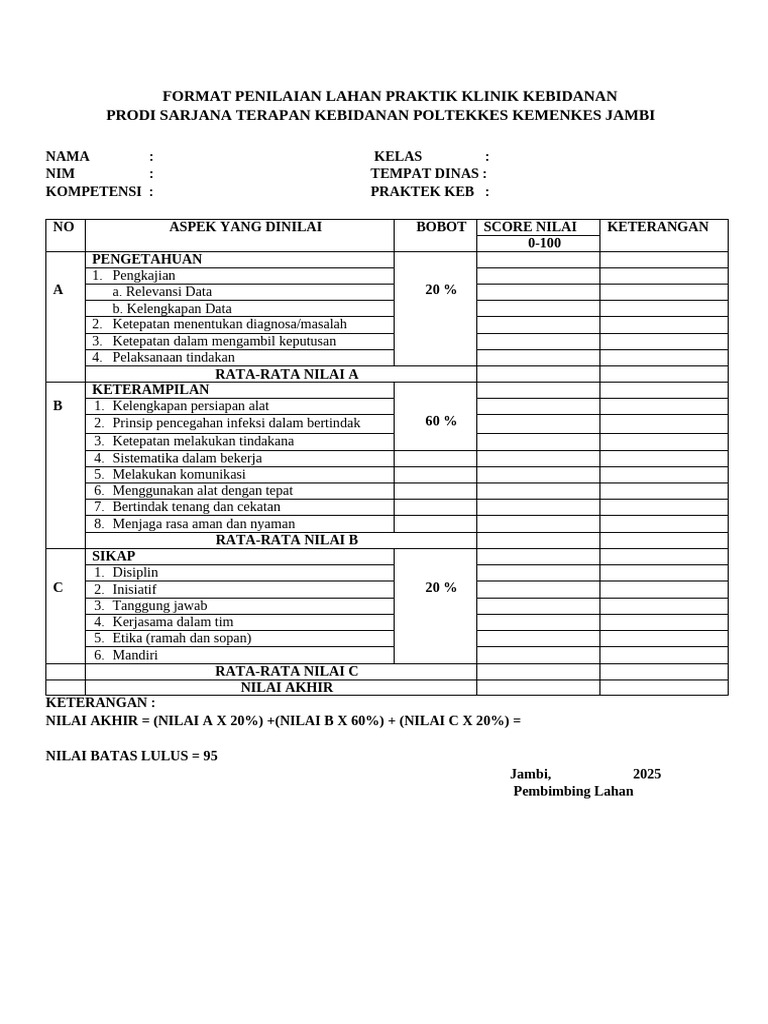 Format Penilaian Praktik Kebidanan | PDF