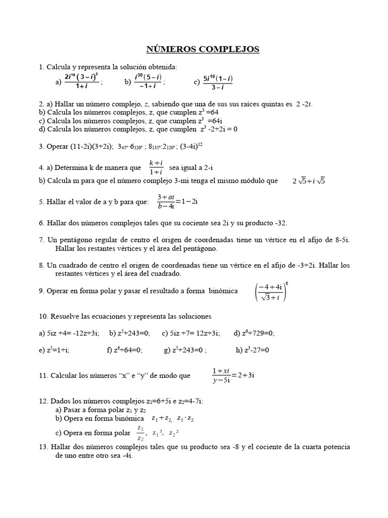 Problemas Complejos de Números Complejos | PDF | Número complejo ...