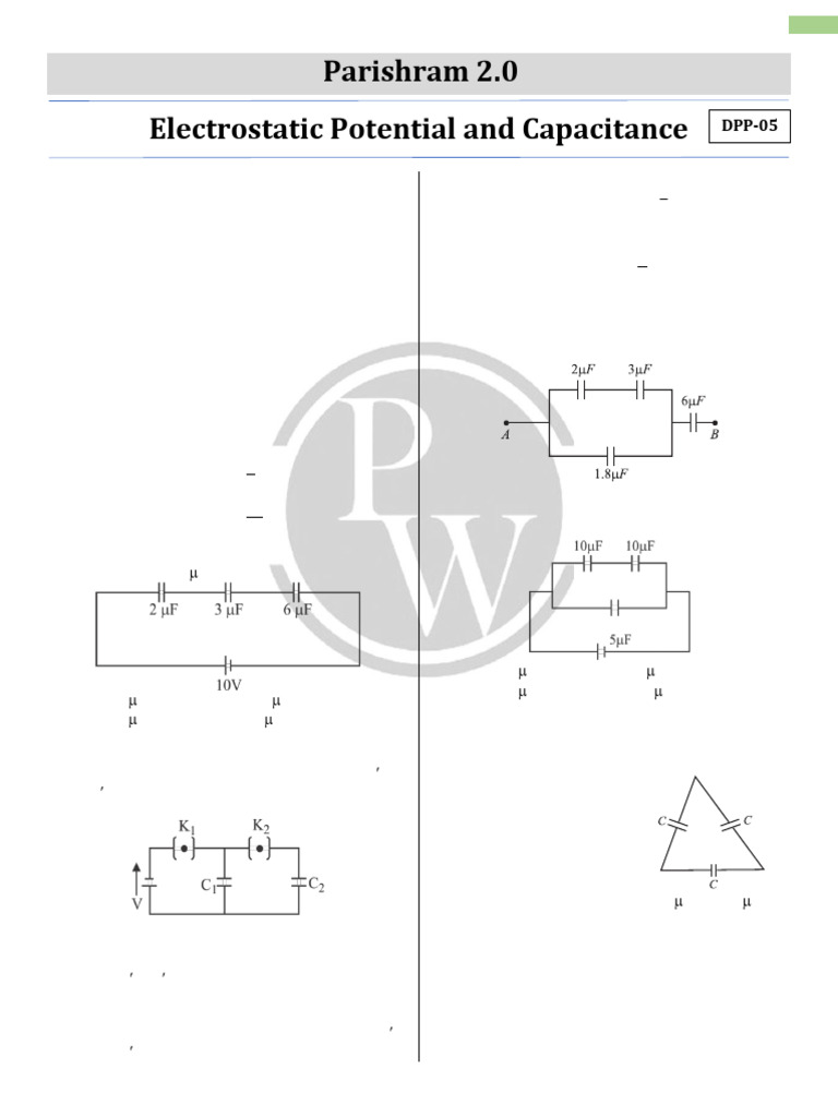 Electrostatic Potential and Capacitance _ DPP 05 (of Lecture 06) __ (Parishram 2.0 2023) | PDF ...