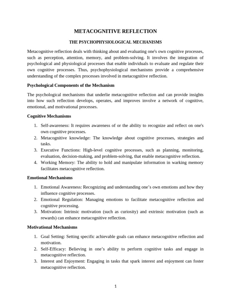 Psychophysiological Mechanisms of Metacognitive Reflection | PDF | Neural Oscillation ...