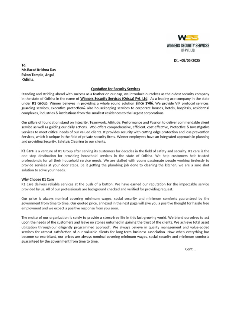 Proposal For Security Services | PDF | Business | Economies