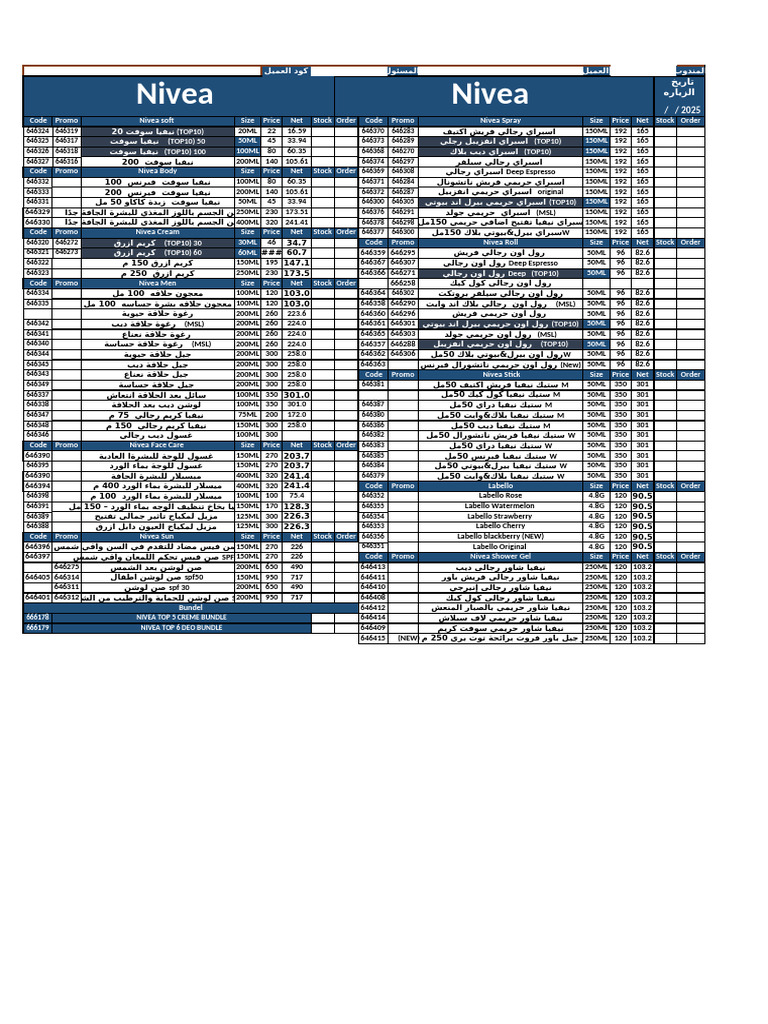 Order Fourm Nivea 2025 | PDF