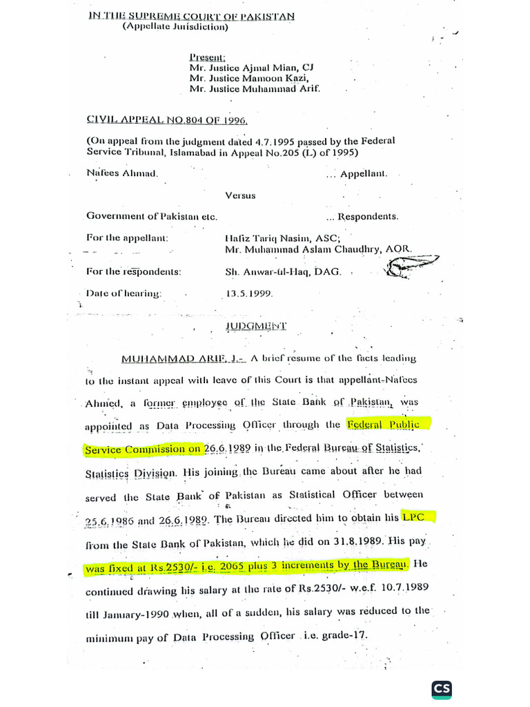 CA No. 804 of 1996 Nafees Ahmad vs GOP (1) | PDF
