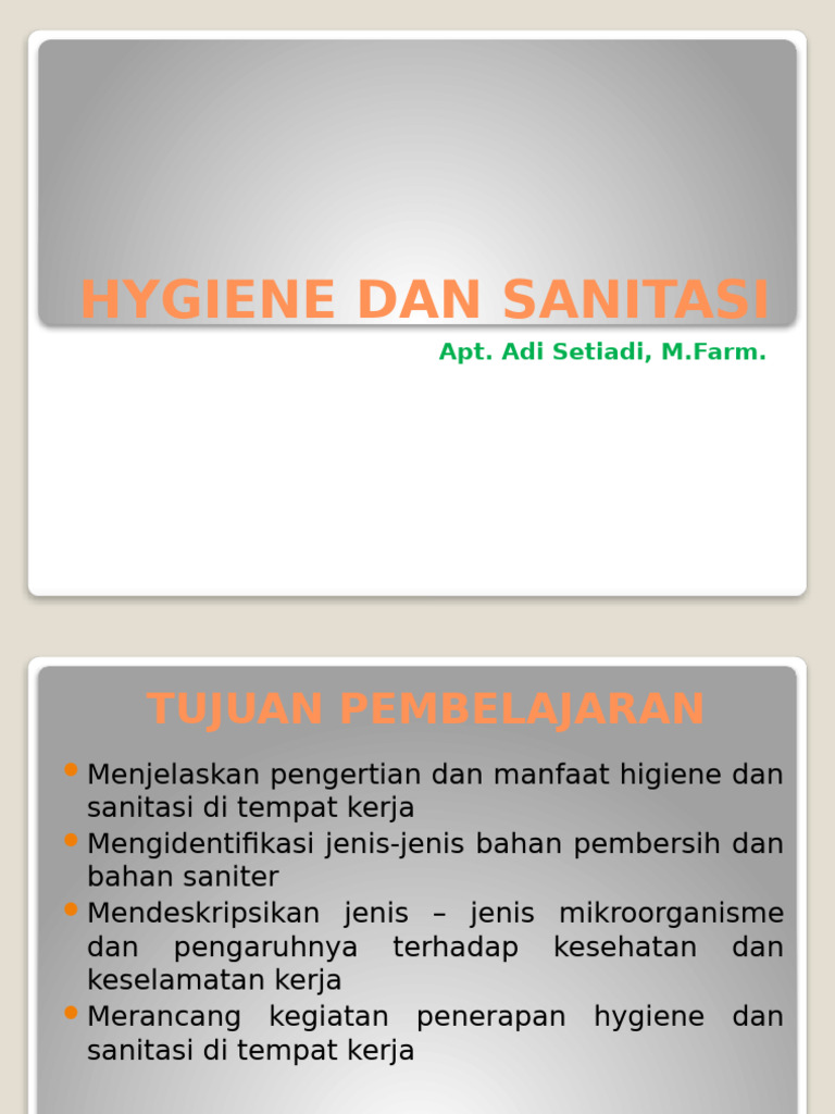 Manfaat Hygiene dan Sanitasi di Tempat Kerja | PDF