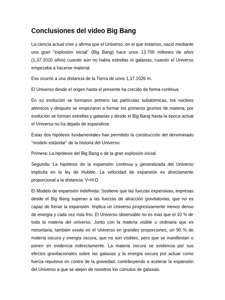 Conclusiones Del Video Big Bang | PDF