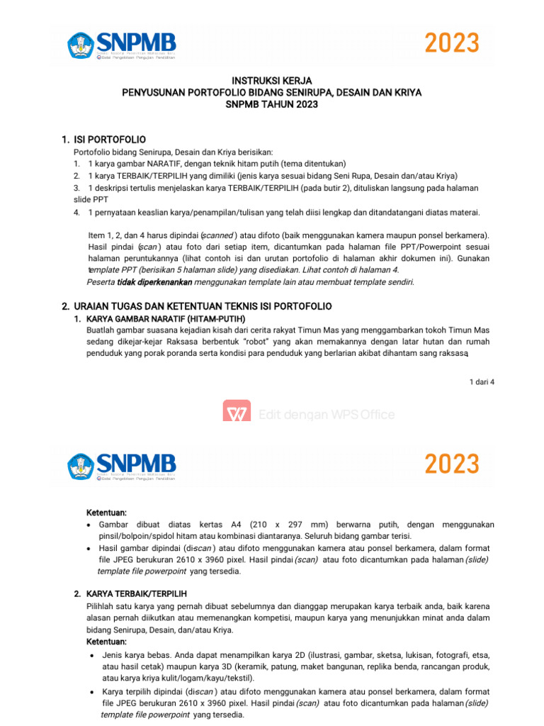 01 Instruksi Kerja Portofolio SRDSKR - SNBP 2023 (Final) | PDF