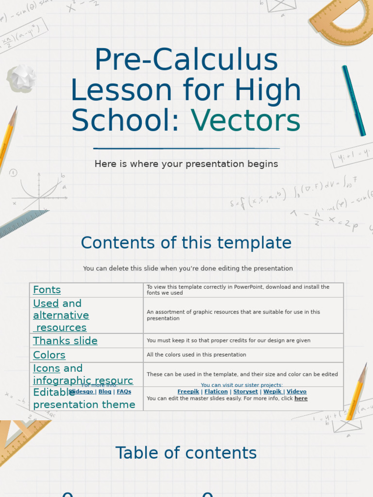 Pre-Calculus Lesson For High School - Vectors by Slidesgo | PDF ...