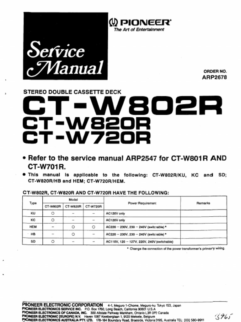 Pioneer CT-W720R | PDF