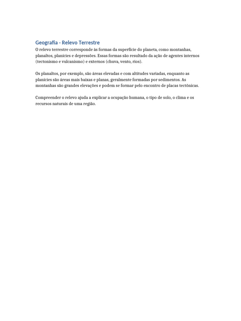 Formas do Relevo Terrestre e Suas Características | PDF