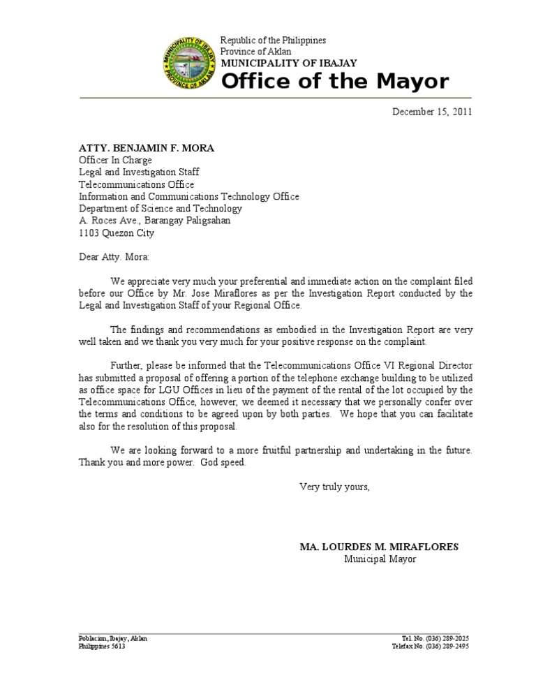 Aklan Municipality Proposal Letter | PDF | Finance & Money Management ...