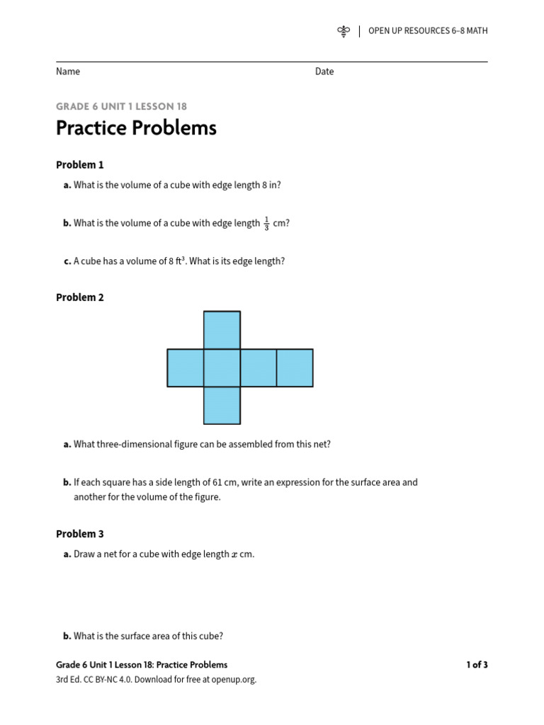 Surface Area of A Cube Practice Problems | PDF