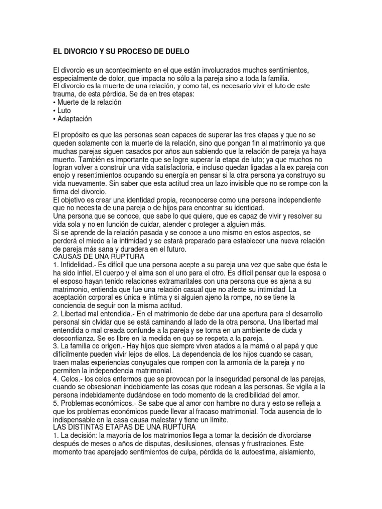 El Divorcio y Su Proceso de Duelo | PDF | Dolor | Infidelidad