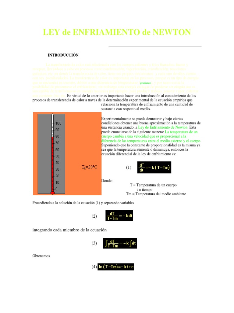 Ley de Enfriamiento de Newton | PDF | Calor | Ecuaciones