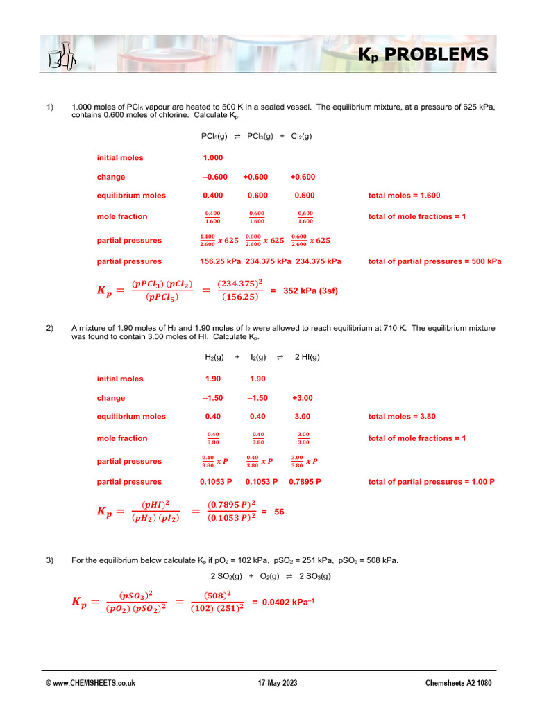Chemsheets A2 1080 KP Problems ANS | PDF | Chemical Equilibrium ...