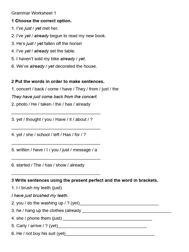 Grammar Worksheet 1 | PDF