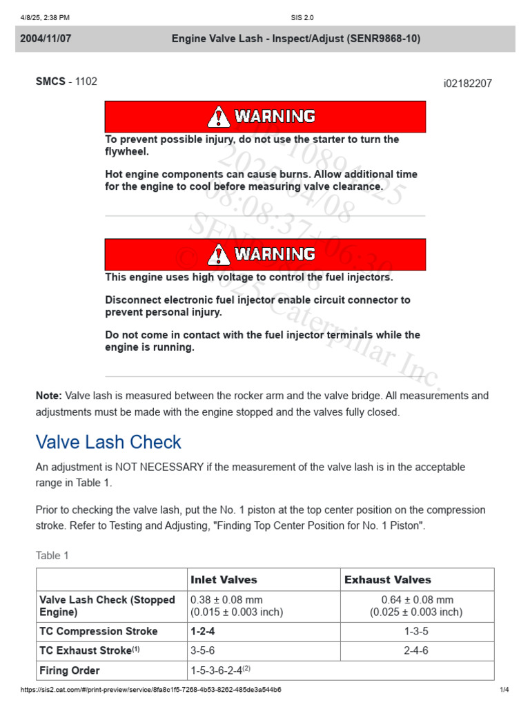 C9 Engine Valve Lash - Inspect-Adjust (SENR9868-10) | PDF | Internal ...