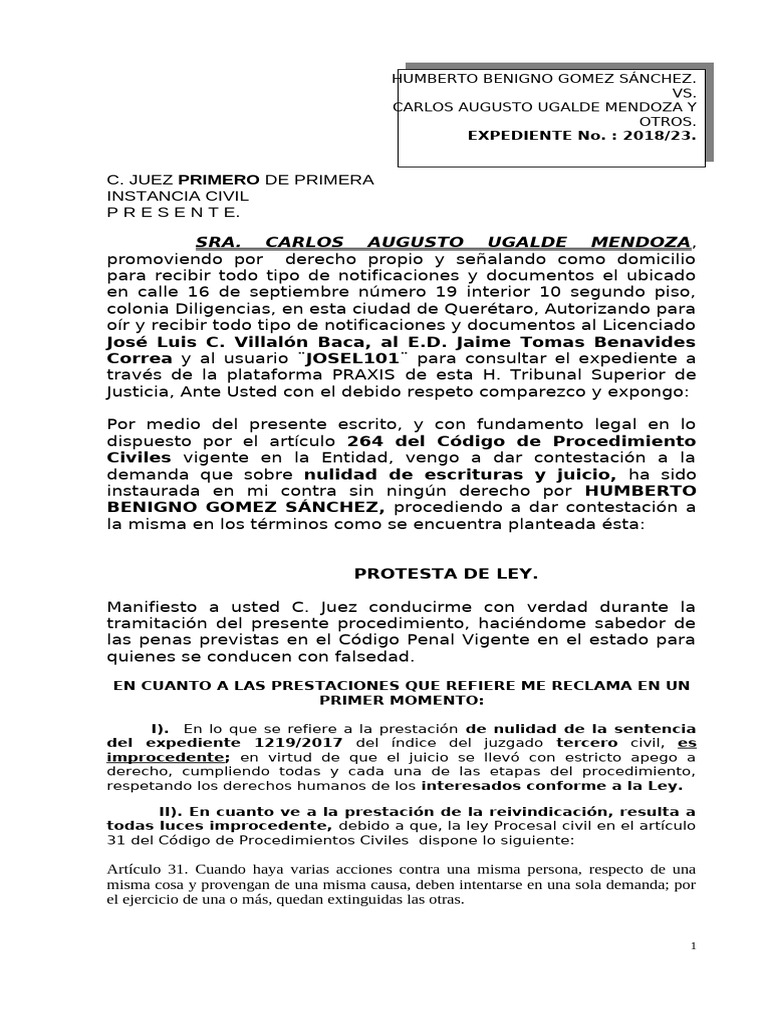 CONT DEM NULI y Reivindica Ugalde REV | PDF | Propiedad | Demanda judicial